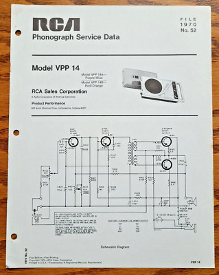 Vintage RCA Phonograph Service Data Model VPP 14 1970 No 52 ...