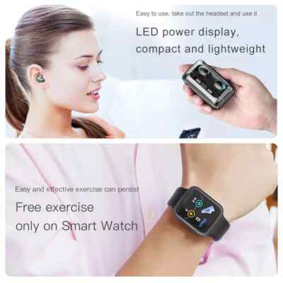 2 in 1 Smart Watch Bluetooth Smartwatch with Wireless Earbuds Stereo ...