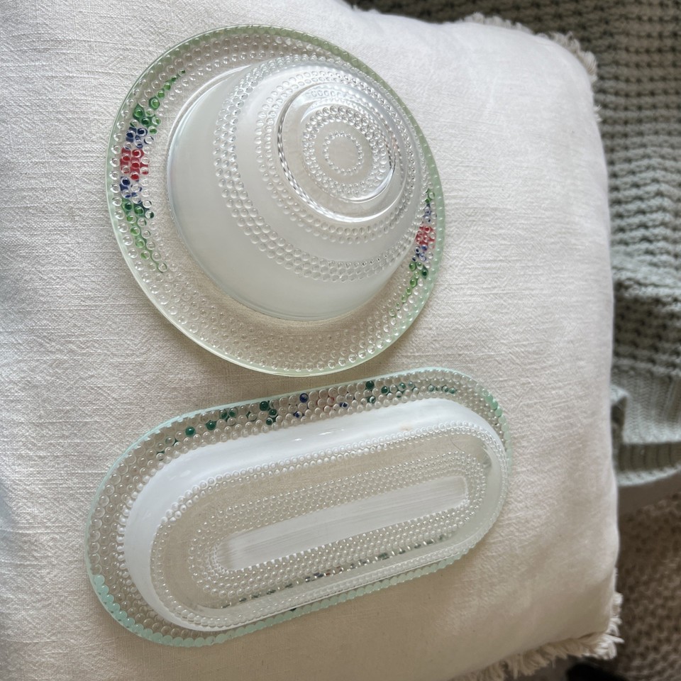 Vintage Glass Dew Drop Raised Dots Bowl & Dish Hand Painted | eBay