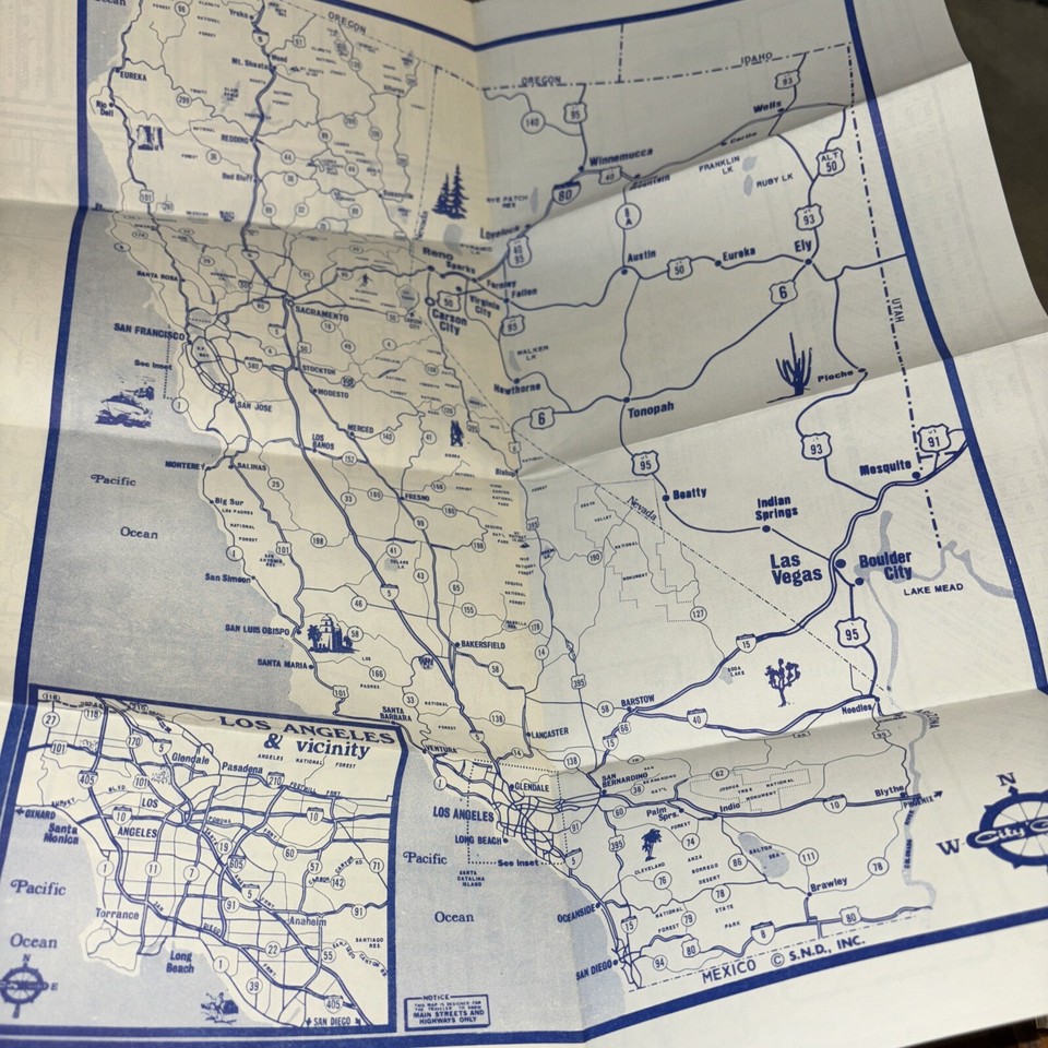 California Nevada Reno to Mojave Milo Fold out City Guide Map 1970s | eBay