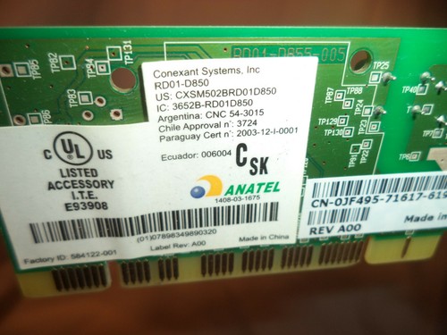 Anatel 1408-03-1675 RD01-D850 56k PCI Modem/Fax Card w/ Full Height ...