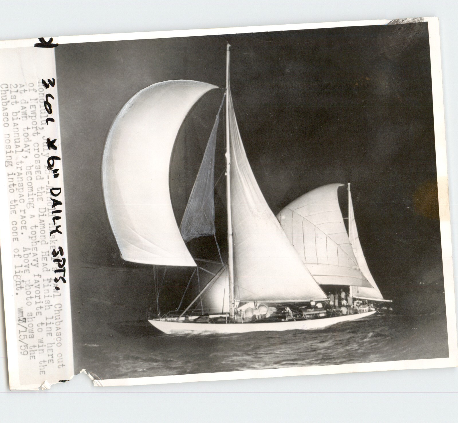 Champion RACING SAIL YACHT 'Chabasco' of Arnold Haskell VINTAGE 1959 ...