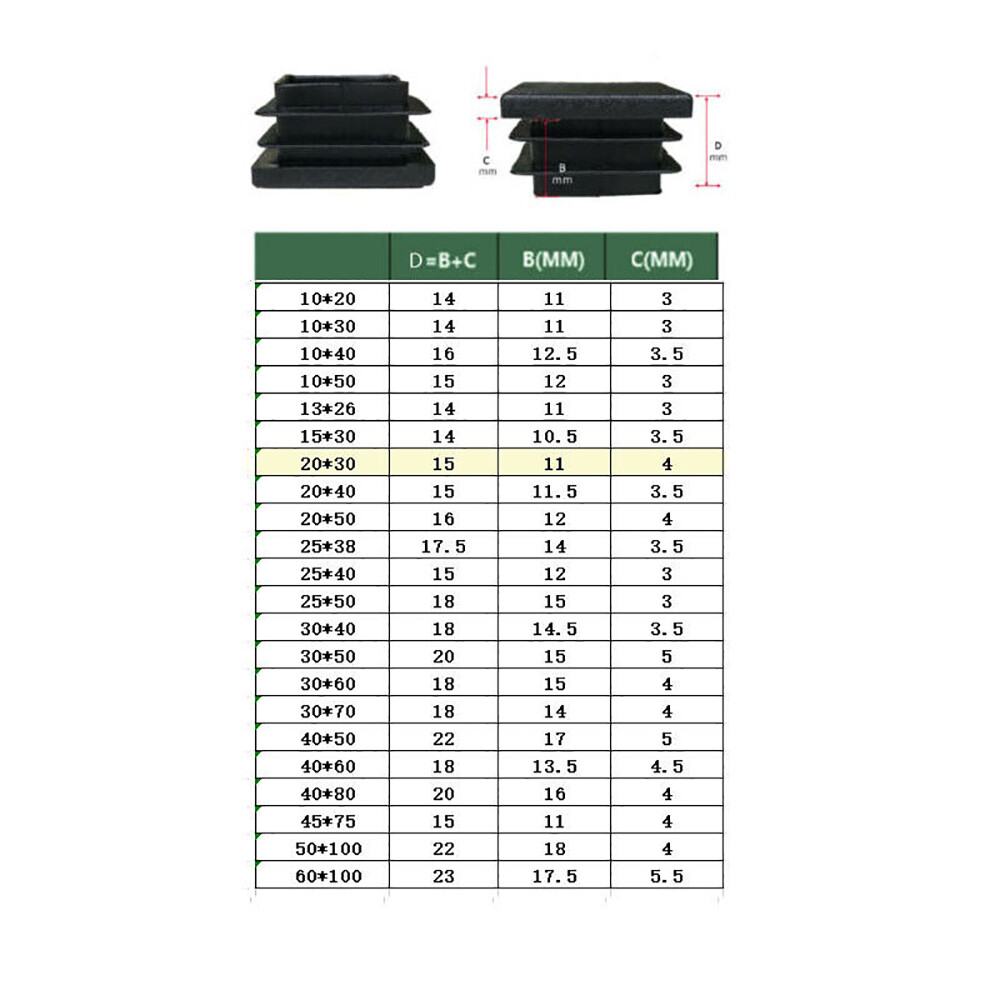 Black Rectangular Plastic End Caps Ribbed Plugs Blanking Inserts ...