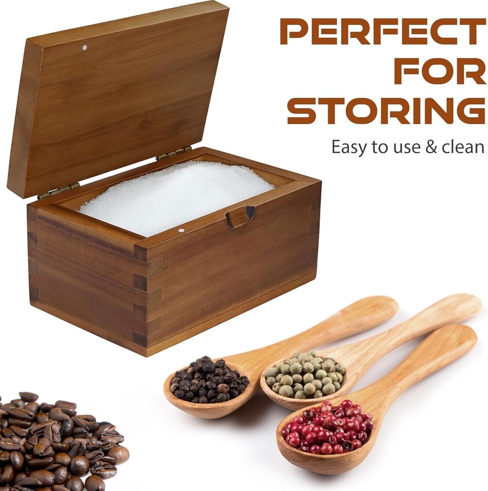 Demigo Natural Brown Acacia Wood Salt Cellar | 5.7x3.4x3 Inches | 20 oz ...