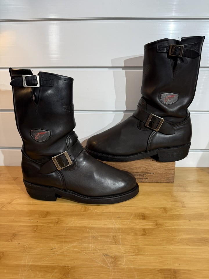 Vintage RARE Red Wing Engineer Motorcycle Black Leather Men Boots 968 ...