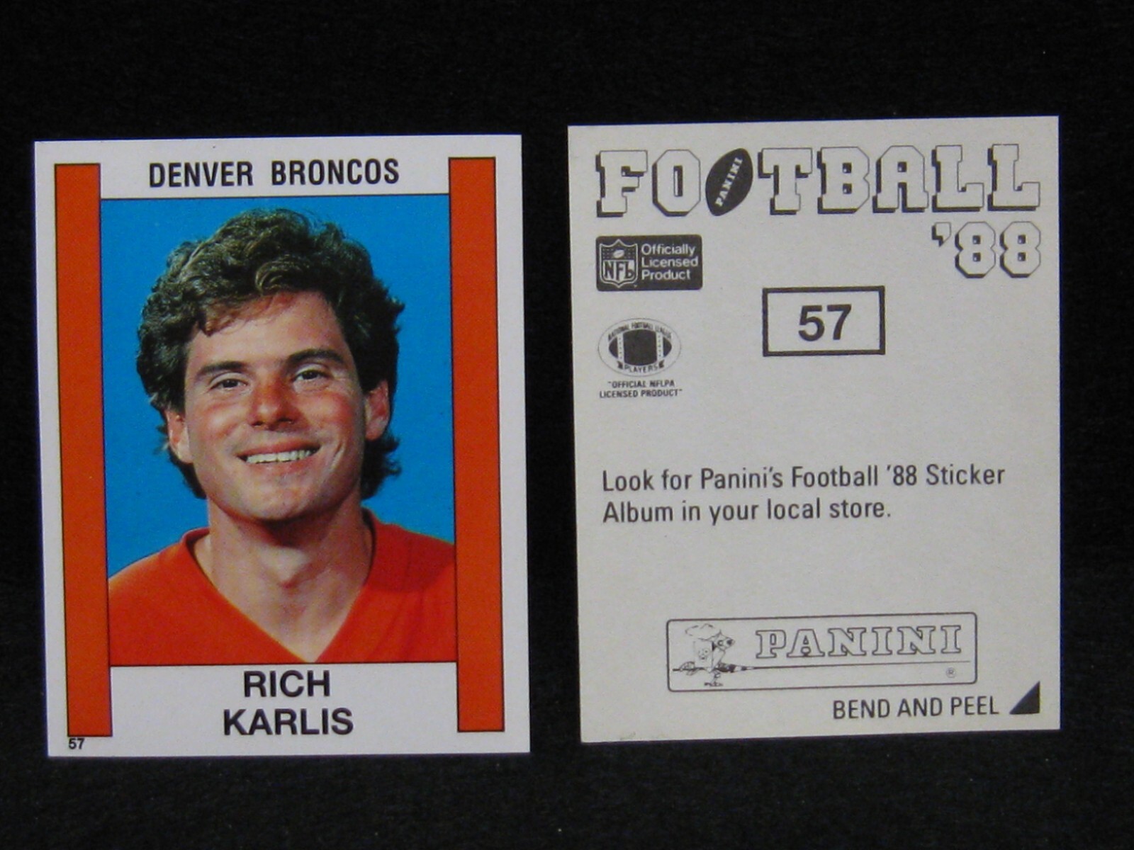 1988 Rich Karlis Denver Broncos Panini Sticker #57 | eBay