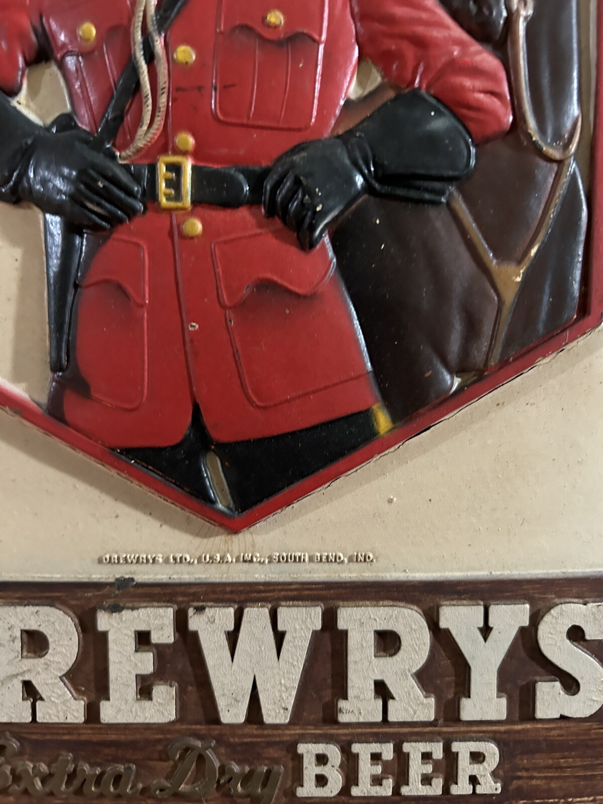 VINTAGE DREWRYS EXTRA DRY BEER SIGN MOUNTIE AND HORSE GREAT SHAPE 3D ...