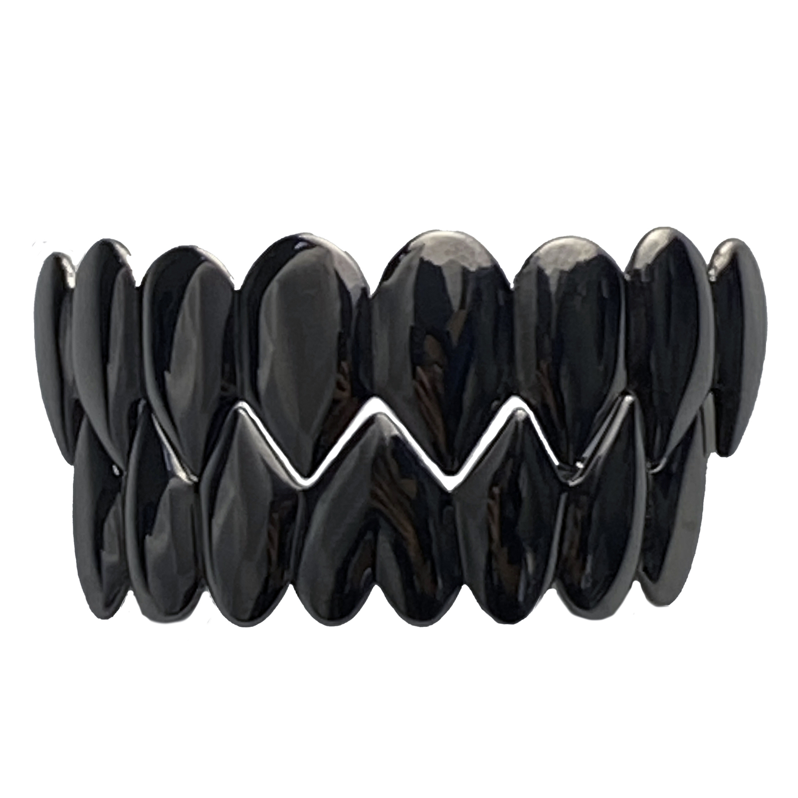 Gunmetal Black Shark Grillz Set 8 Top & Eight Bottom Fangs Teeth Hip ...