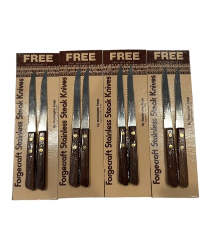 Vintage Forgecraft Steak Knives Wood Handle (4) Sets of 2 NIB FACTORY ...