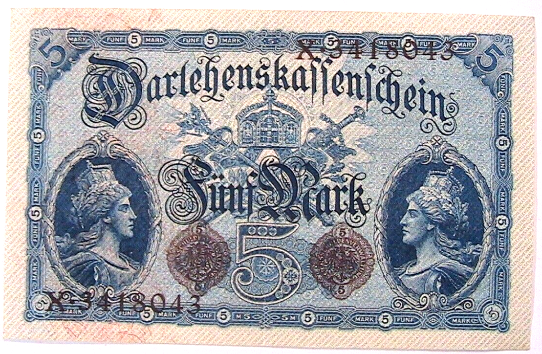 1914 Germany 5 Marks Ch AU Orig WWI Paper Money Banknote German Currency p-47 | eBay