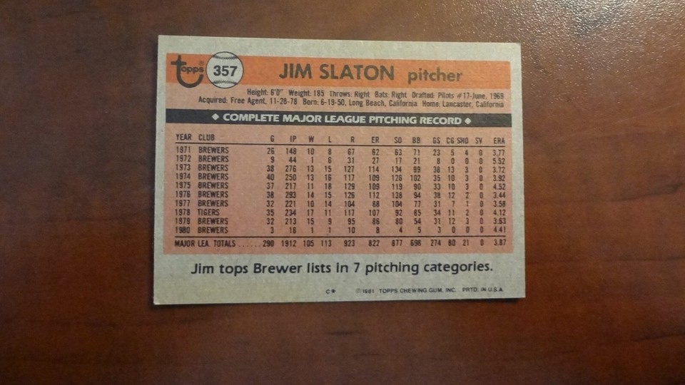 1981 TOPPS #357 JIM SLATON BASEBALL CARD | eBay