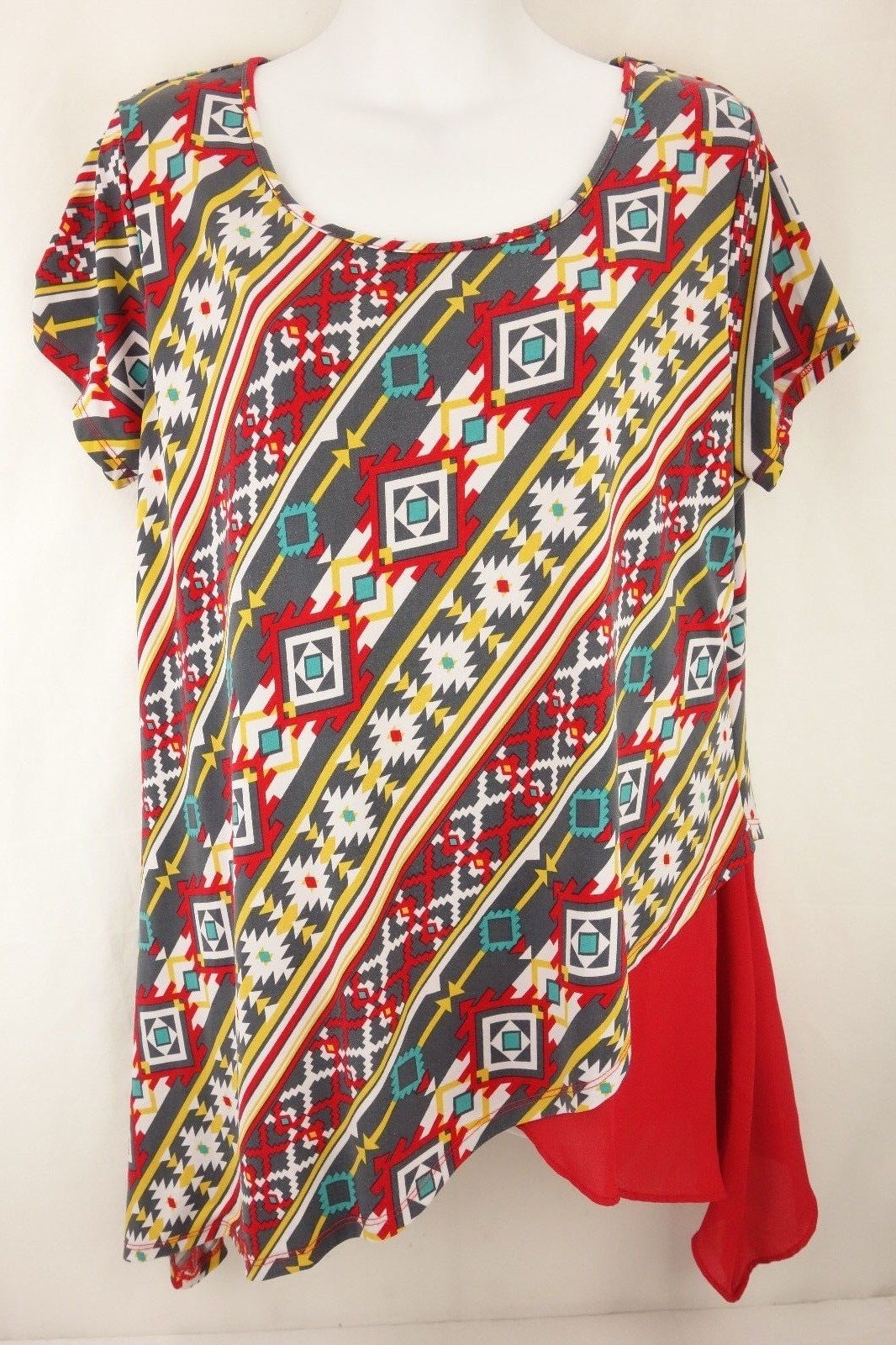 CATO Aztec Print Short Sleeve Blouse Women's Medium Multi Colored ...