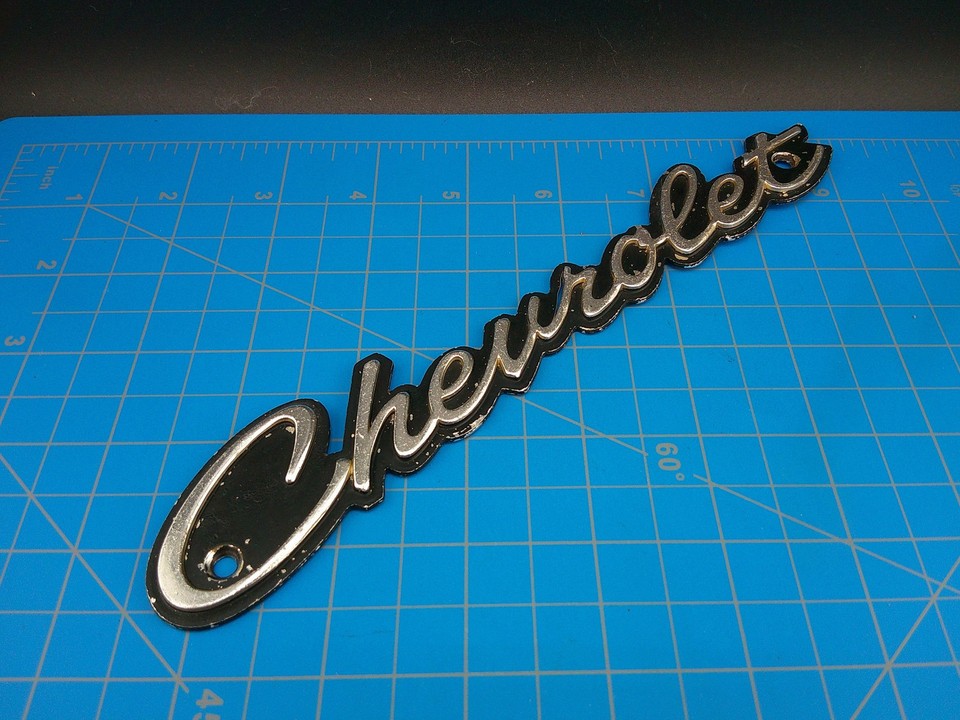 Vintage Chevrolet Script Emblem Badge Chrome Metal Car Nameplate ...