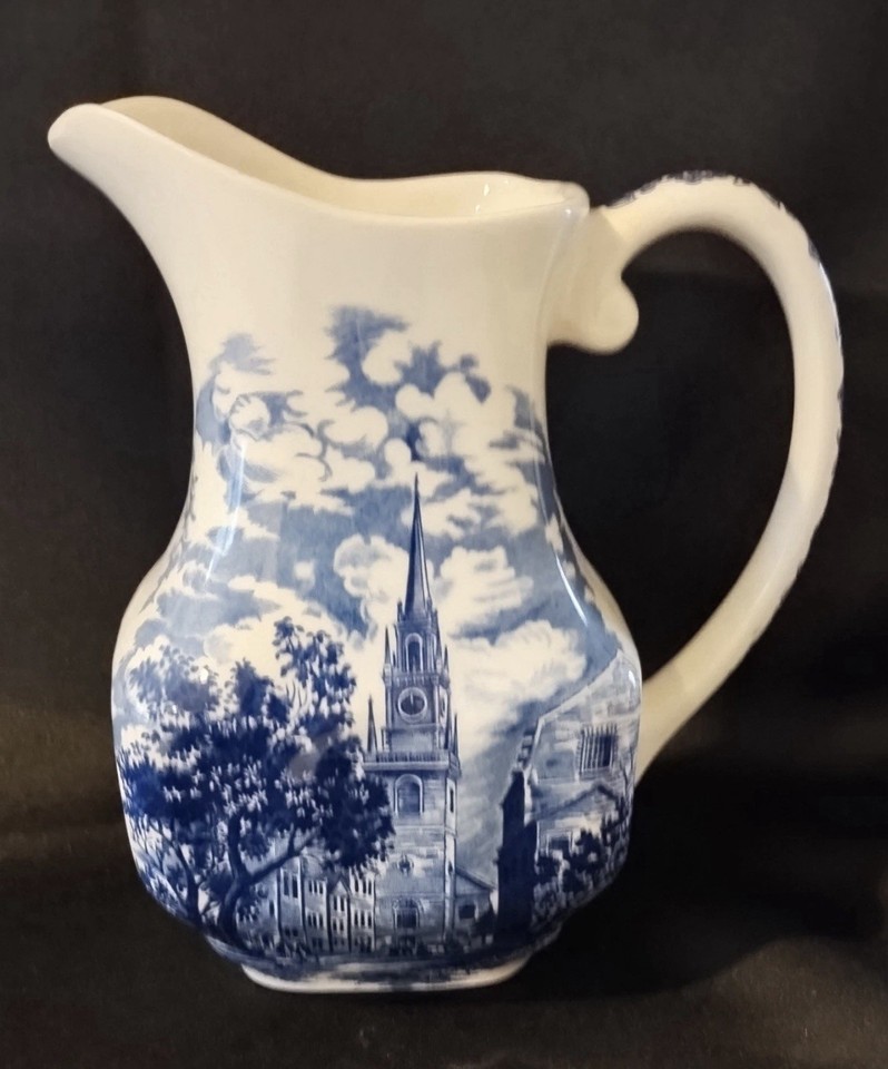 Liberty Blue Staffordshire 32 oz Old North Church Milk Pitcher Blue ...