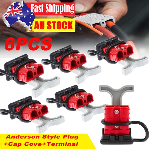 6× Anderson Style Plug Connectors 50 AMP T Handle Dust Cap Cover Solar ...