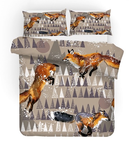 3D Fox Geometric Pattern Gray Quilt Cover Set Duvet Cover Bedding ...