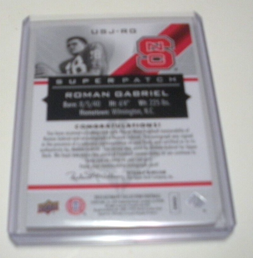 ROMAN GABRIEL NC STATE 2013 UPPER DECK DUAL WORN JERSEY AUTO 2/5 SIGNED ...