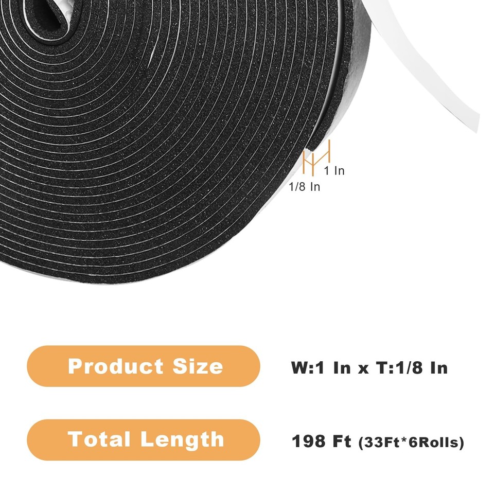 Foam Insulation Tape Adhesive,1In x 1/8In x 197Ft Weather Stripping for ...