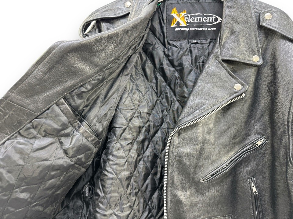 Xelement Mens Black Classic Insulated Leather Motorcycle Biker Jacket ...