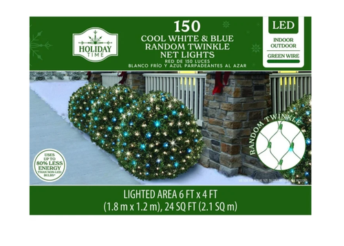 HOLIDAY TIME 150 COOL /WHITE BLUE RANDOM TWINKLE LED NET LIGHTS IN ...