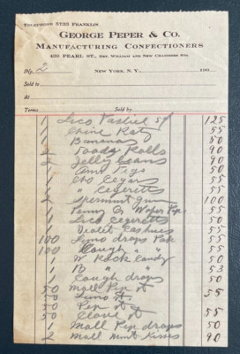 1900 - 1910 George Peper & Co. Manufacturing Confectioners Billhead New ...