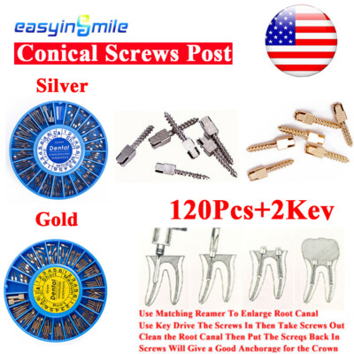 Dental Endodontic Conical Screw Posts Kits Refill Gold/Silver Plated+ ...