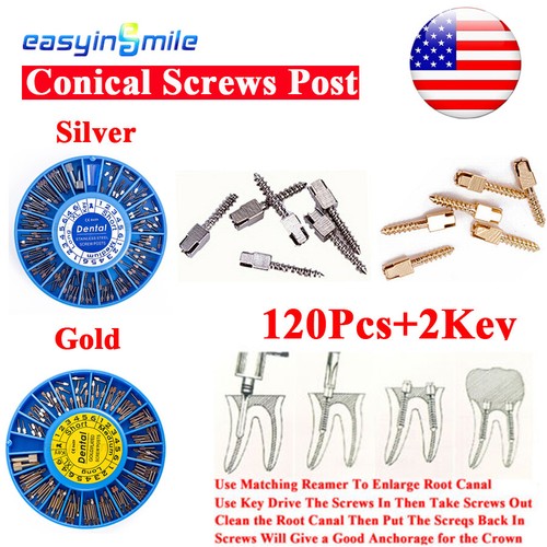 Dental Endodontic Conical Screw Posts Kits Refill Gold/Silver Plated+ ...