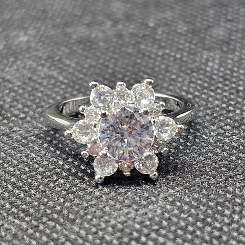 CZ Flower Ring Silver Tone Size 6.5 Cubic Zirconia Figural Floral | eBay