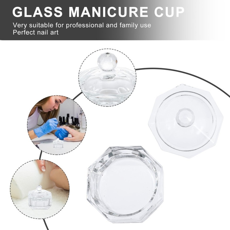 Nail Art Liquid Powder Dappen Dish Glass Crystal Cup Glassware with Lid ...