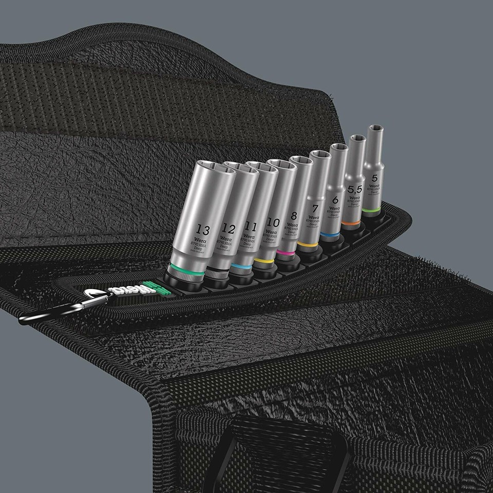 Wera Tools 05004525001 1/4 Drive 9 Piece Deep Socket Set Colour Coded ...