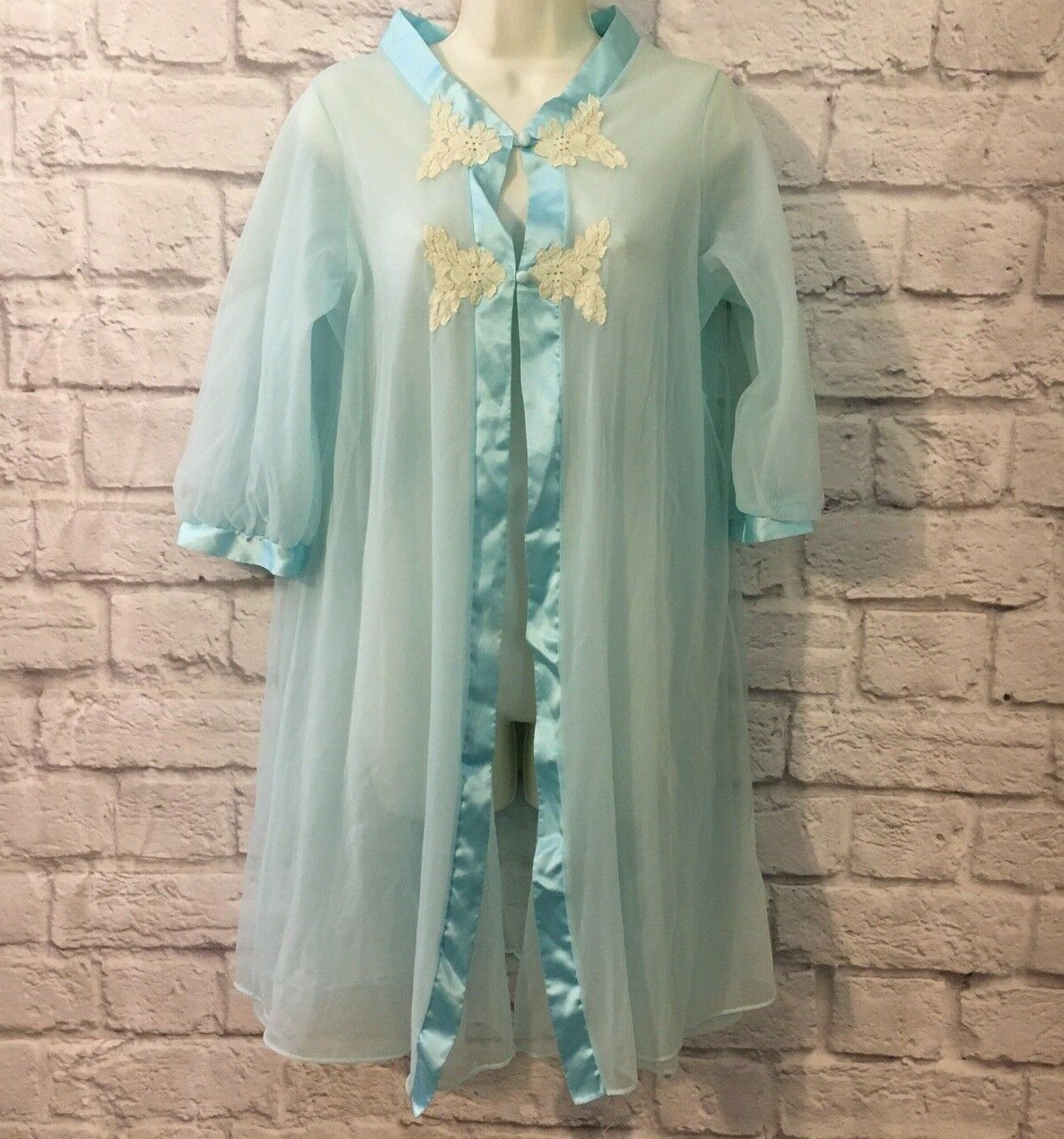 KAYSER VTG 1960s Sheer Robe Light Blue Sheer Nylon Ch… - Gem