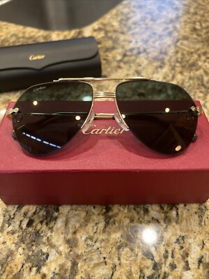 Cartier CT0427S-006 Gold Frame Green Lens Sunglasses 60-15-145 Sz Large ...