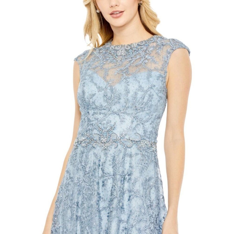 Mac Duggal 79430 Size 10 Blue Embroidered Cap Sleeve A Line Gown Long ...
