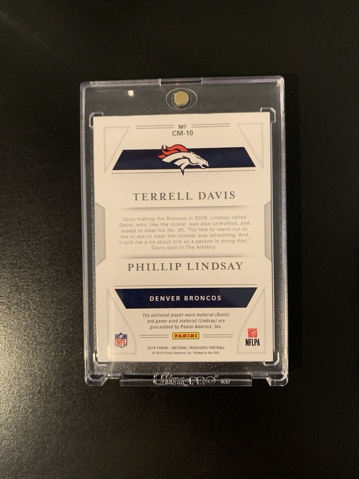 2018 Panini National Treasures Gear Terrell Davis Phillip Lindsay Game ...
