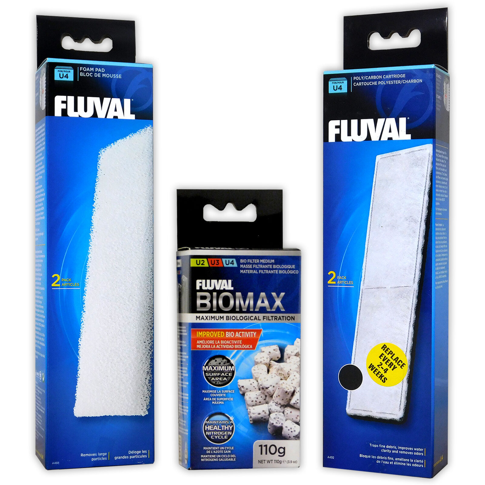 FLUVAL U4 FILTER MEDIA FOAM POLY CARBON BIOMAX INTERNAL FISH TANK ...