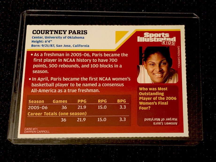 COURTNEY PARIS ROOKIE SPORTS ILLUSTRATED FOR KIDS SI OKLAHOMA WNBA USA ...