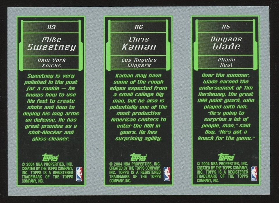 2003-04 Topps Matrix Dwyane Wade Chris Kaman Mike Sweetney Trio Rookie ...