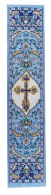 Tapestry Bookmark- Orthodox Christian Cross Icon, Blue & Gold 9" Cloth ...