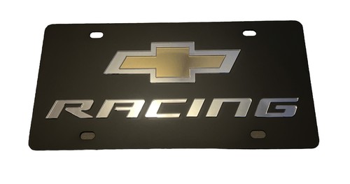 CHEVY CHEVROLET RACING Black Carbon Steel license plate tag RAISED 3-D ...