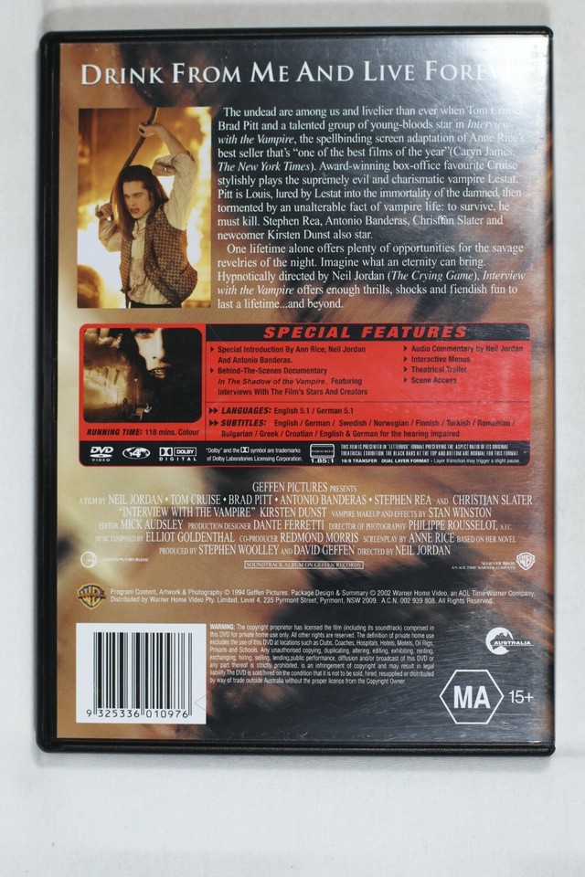 Interview With The Vampire (DVD,PAL, 2002) Region 4 Preowned (D41) | eBay