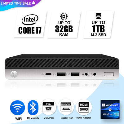HP Mini Desktop Computer PC i7, up to 32GB RAM 1TB M.2 SSD, Windows 11/ ...