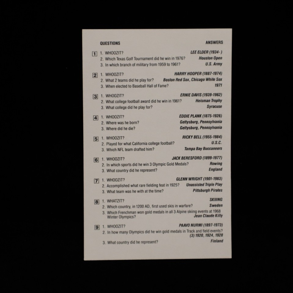 1985 Ernie Davis Lee Elder Harry Hooper Ricky Bell Glen Wright Whoozit ...