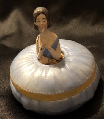Vintage Bisque 3 Piece Vanity Powder Jar Box Lady Powder Puff Rare | eBay