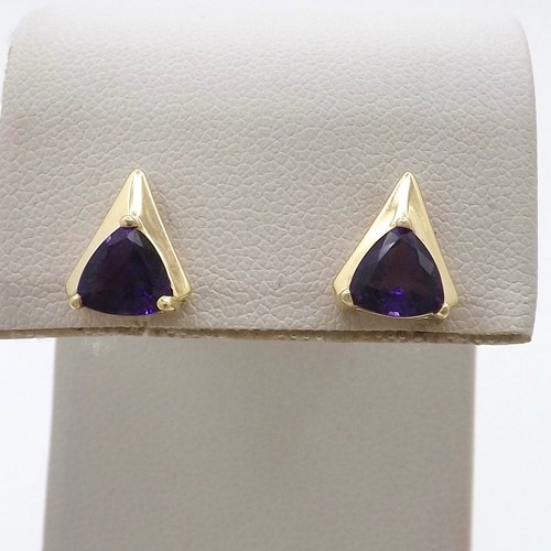 14k Gold Amethyst Stud Earrings Trillion Cut Triangle February ...