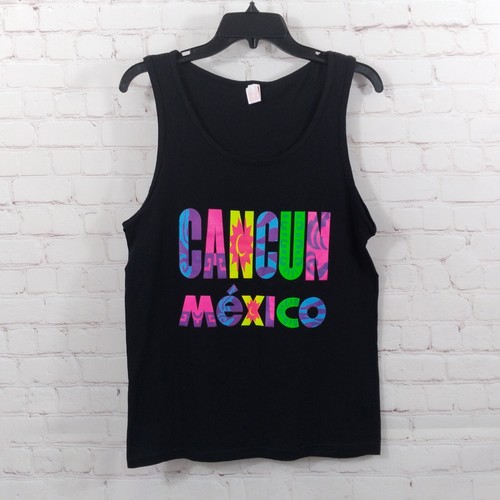 Cancun Mexico Tank Top Mens Medium Black Sleeveless 90s Retro Tropical ...