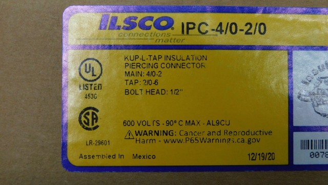 ILSCO Ipc-4/0-2/0 600V Insulation Piercing Tap Connector for sale ...