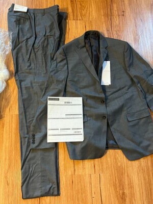 Calvin Klein Men's Slim Fit Stretch Gray Sharkskin Suit (39 pants | 42 ...