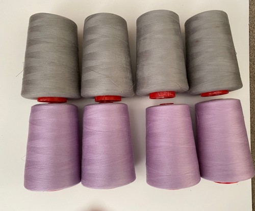 Light grey x 4 and Lilac x 4 cones of Empress Mills polyester overlocking thread | eBay UK