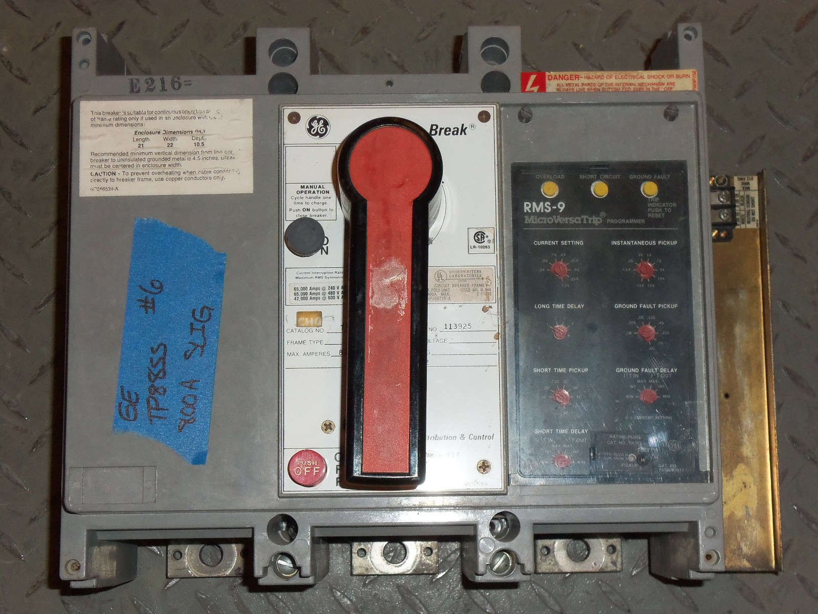 GE POWER BREAK TP TP88SS 800 AMP MICRO VERSA TRIP RMS-9 AIR BREAKER ...