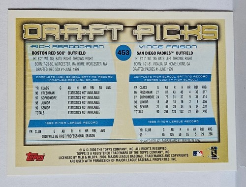 2000 Topps - Draft Picks #453 Rick Asadoorian, Vince Faison (RC) for ...